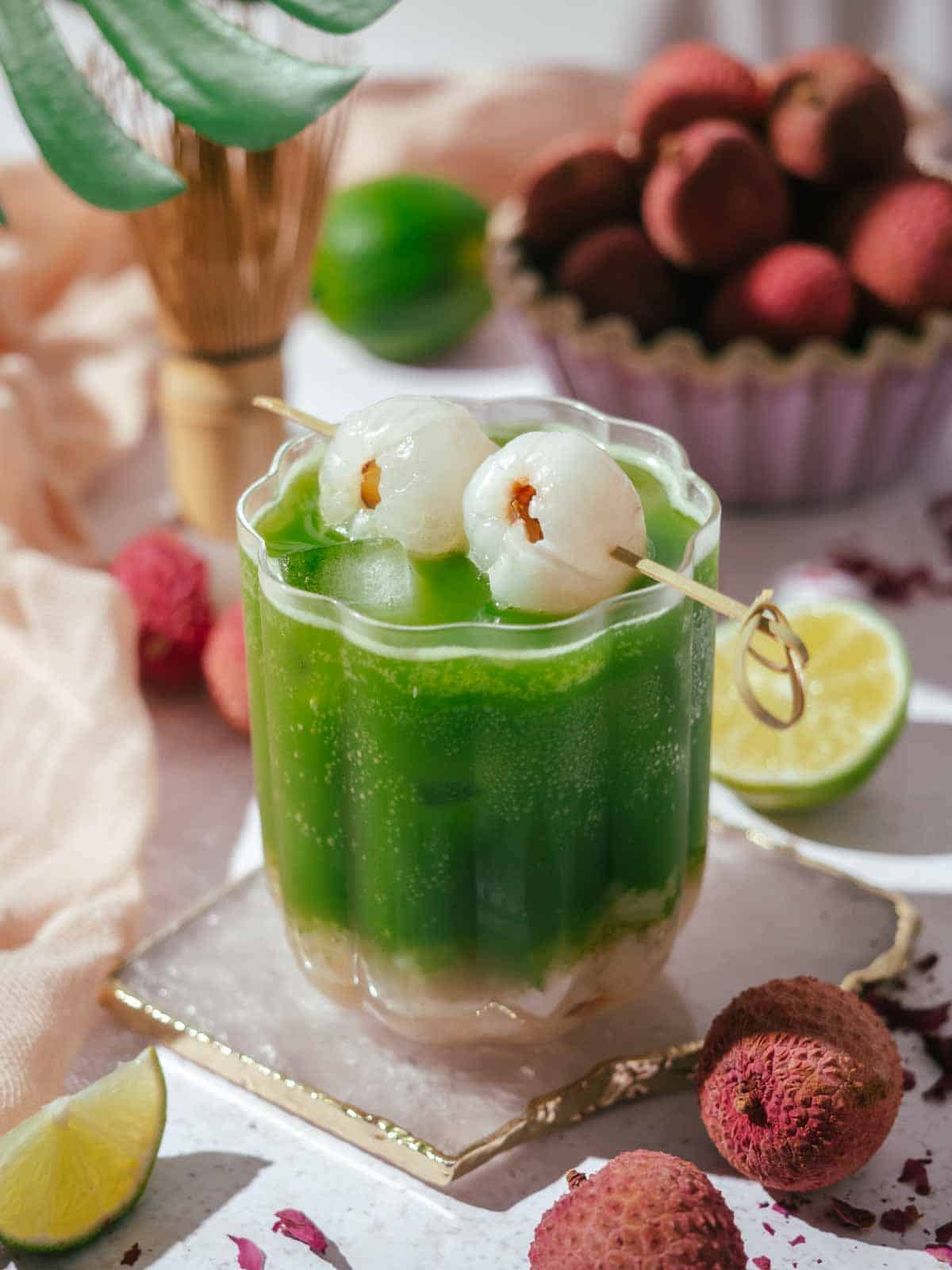 Lychee Matcha Soda(Sparkling Green Tea Mocktail) - Yoko's kitchen