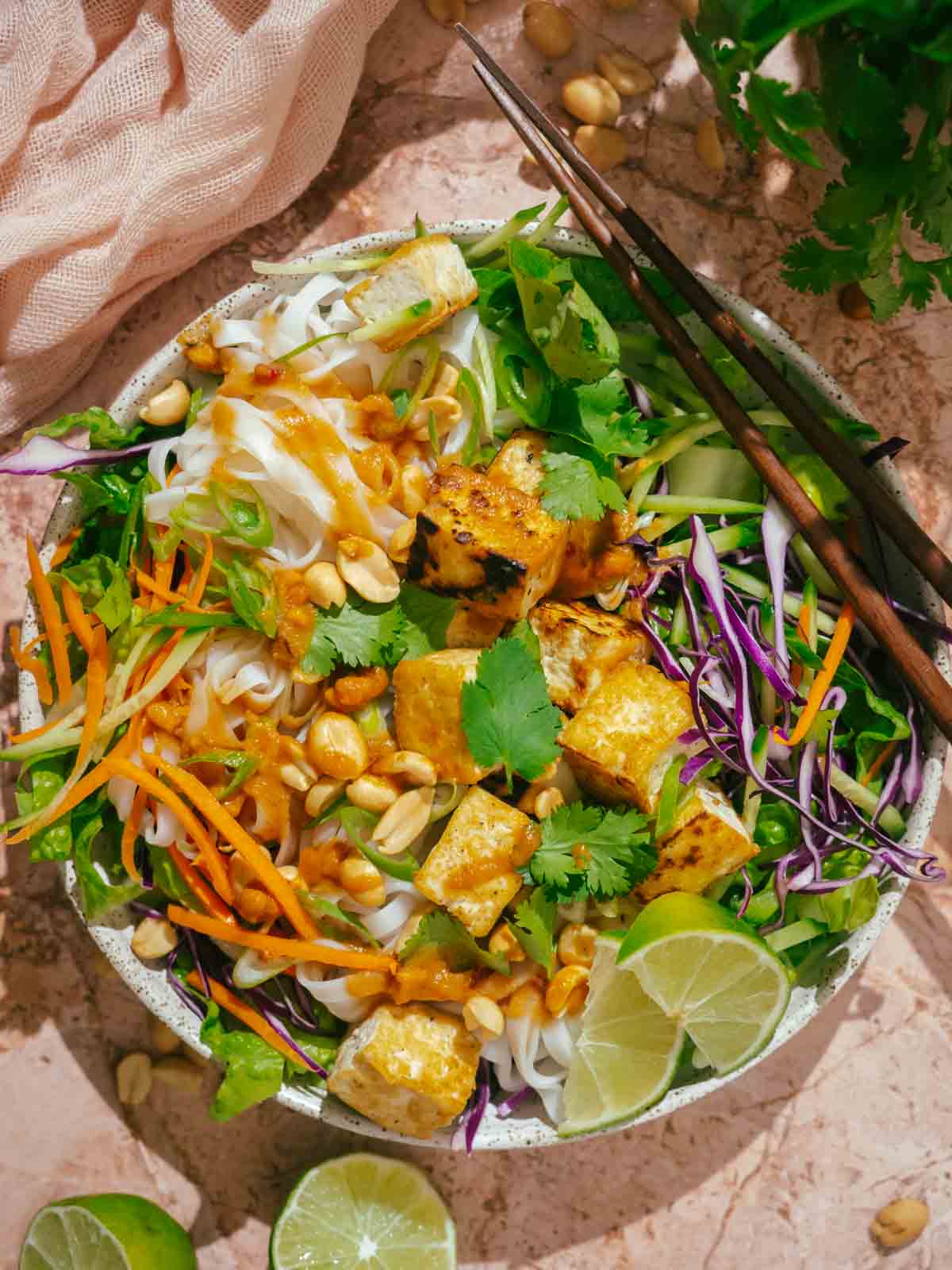 Spring Roll Noodle Salad Bowl with Tofu and Peanut Dressing - Yoko's ...