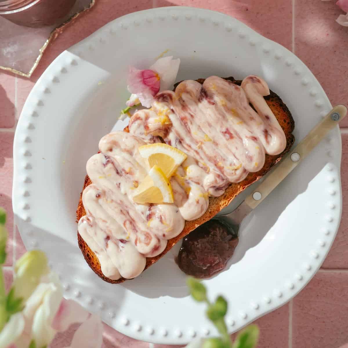 Whipped Tofu Toast with Strawberry Rhubarb Jam (Vegan) - Yoko's kitchen